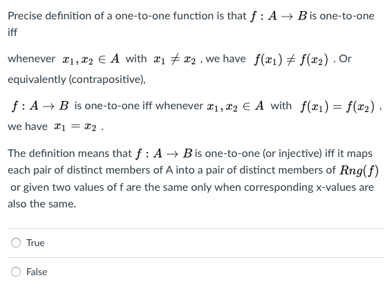 Solved Precise definition of a one-to-one function is that f | Chegg.com