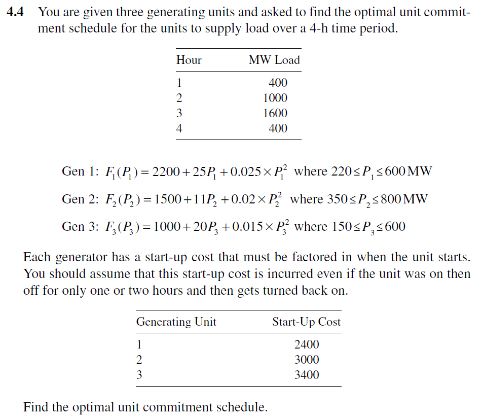 Solved 4.4 You are given three generating units and asked to | Chegg.com