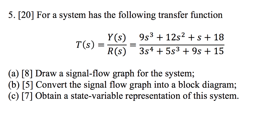 Solved 5. [20] For a system has the following transfer | Chegg.com