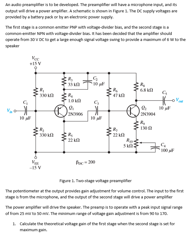 Solved Calculate the theoretical voltage gain of the first | Chegg.com