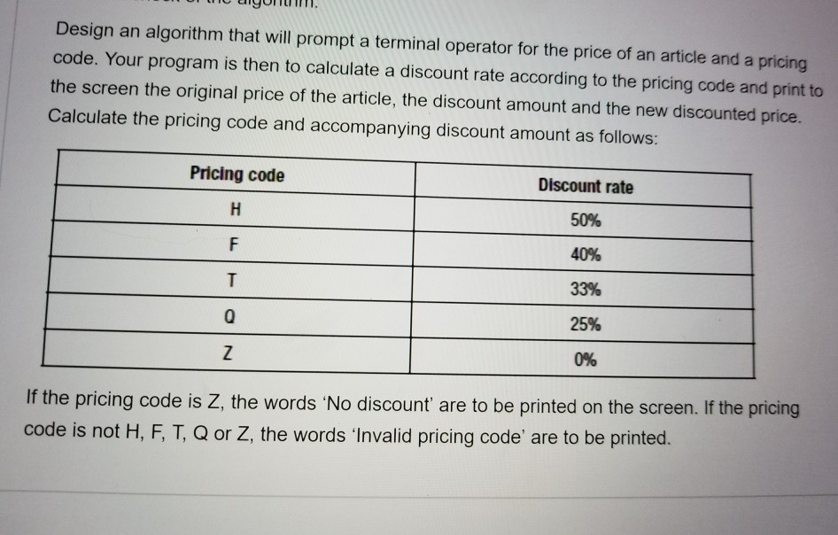 Solved Design An Algorithm That Will Prompt A Terminal