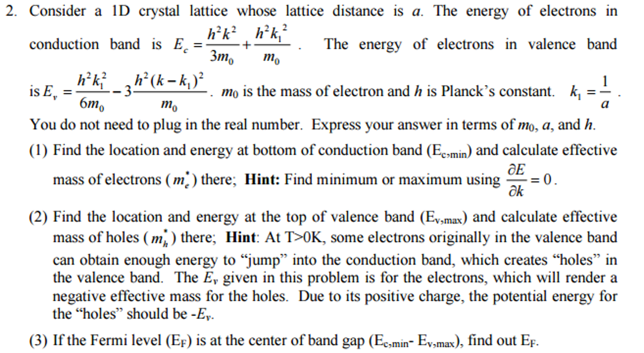 Solved Consider A 1d Crystal Lattice Whose Lattice Distance