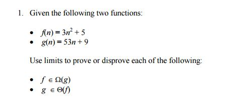 Solved Given the following two functions: f (n) = 3n^2 + 5 g | Chegg.com