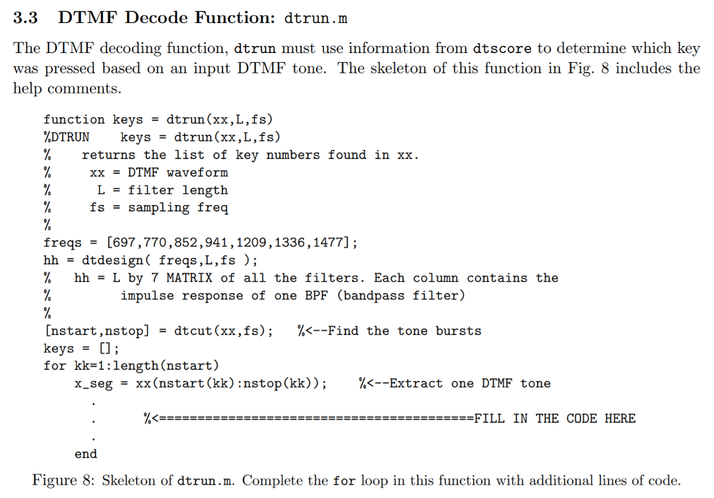 3.3 DTMF Decode Function: dtrun.m The DTMF decoding | Chegg.com