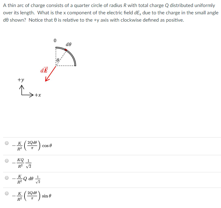 Solved A thin arc of charge consists of a quarter circle of | Chegg.com