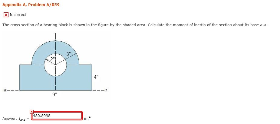 Solved Appendix A, Problem A/059 Incorrect The cross section | Chegg.com