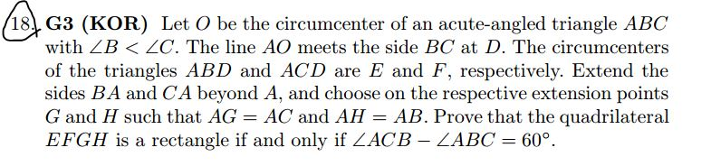 Solved 18) G3 (KOR) Let O be the circumcenter of an | Chegg.com