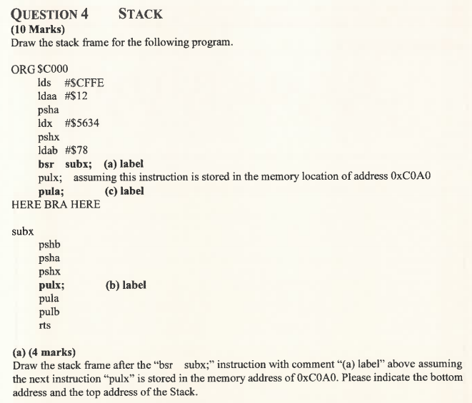 Solved QUESTION 4 STACK (10 Marks) Draw the stack frame for | Chegg.com