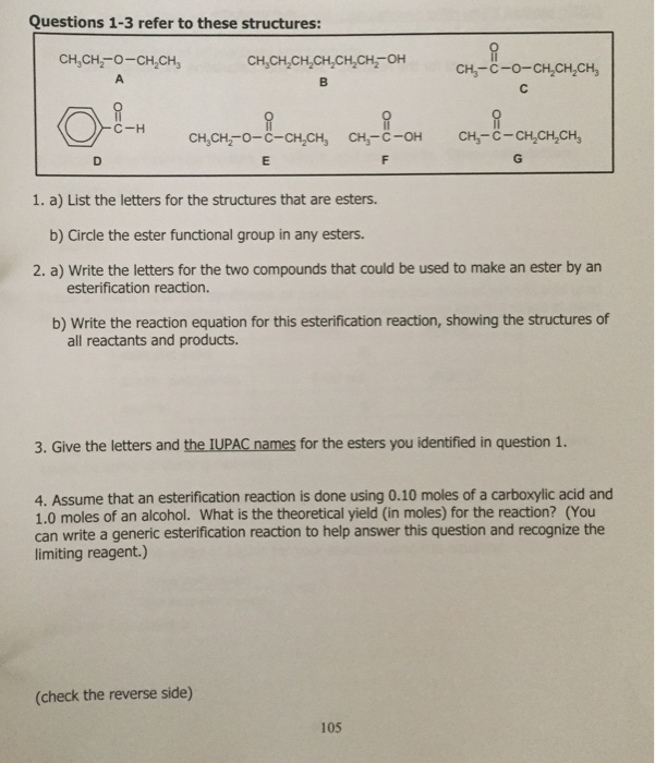Solved List the letters for the structures that are esters. | Chegg.com