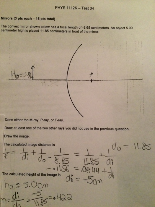Solved The convex mirror shown below has a focal length of | Chegg.com