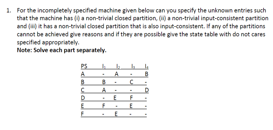 1. For the incompletely specified machine given below | Chegg.com