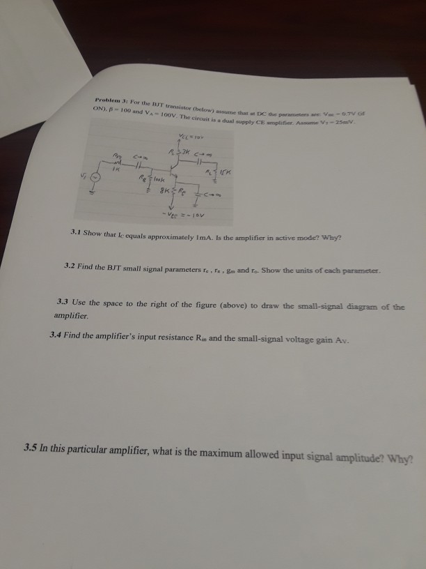 Solved problem 3: For the BJT transistor (below) assume that | Chegg.com
