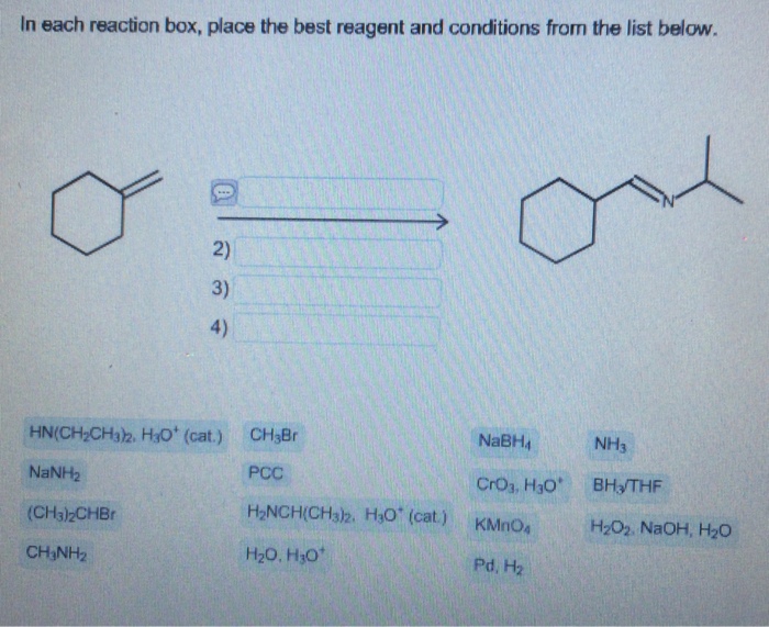 Solved In each reaction box, place the best reagent and | Chegg.com