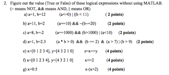 Solved Figure out the value (True or False) of these logical | Chegg.com