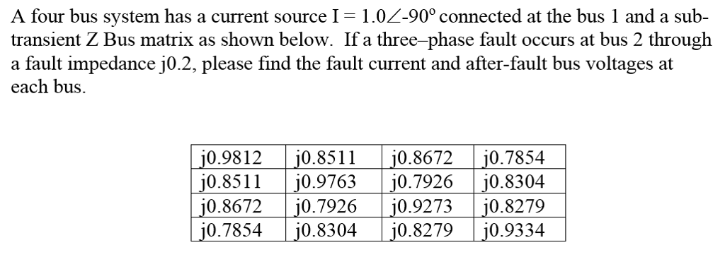 A four bus system has a current source I = 1.0 | Chegg.com