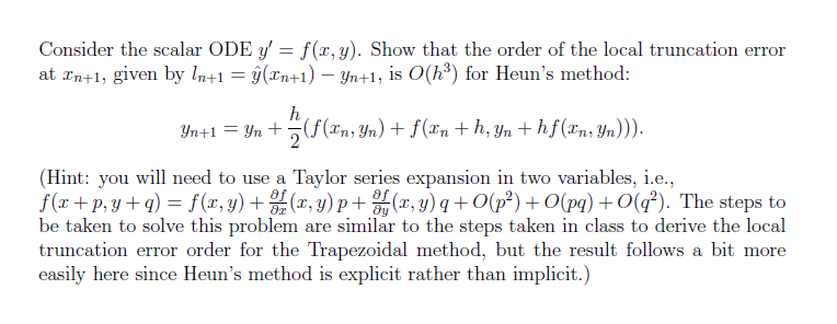 Solved Consider the scalar ODE y' = f(x, y). Show that the | Chegg.com