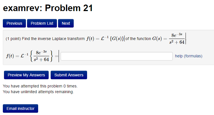 Solved examrev: Problem 21 Previous Problem List Nex 8e-3s 2 | Chegg.com