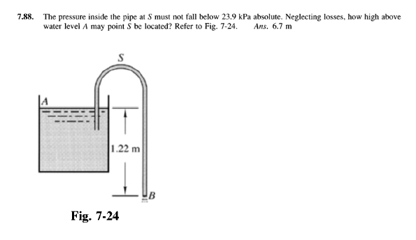 Solved The pressure inside the pipe at S must not fall below | Chegg.com