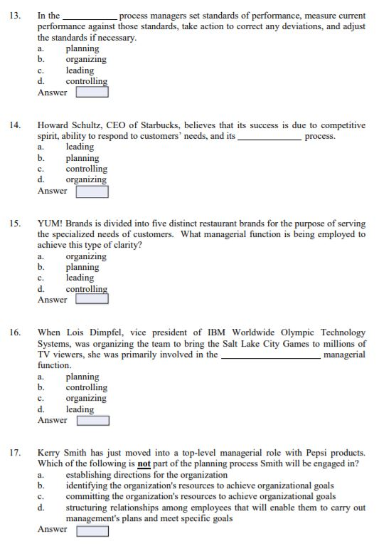 Solved 13. In the process managers set standards of | Chegg.com
