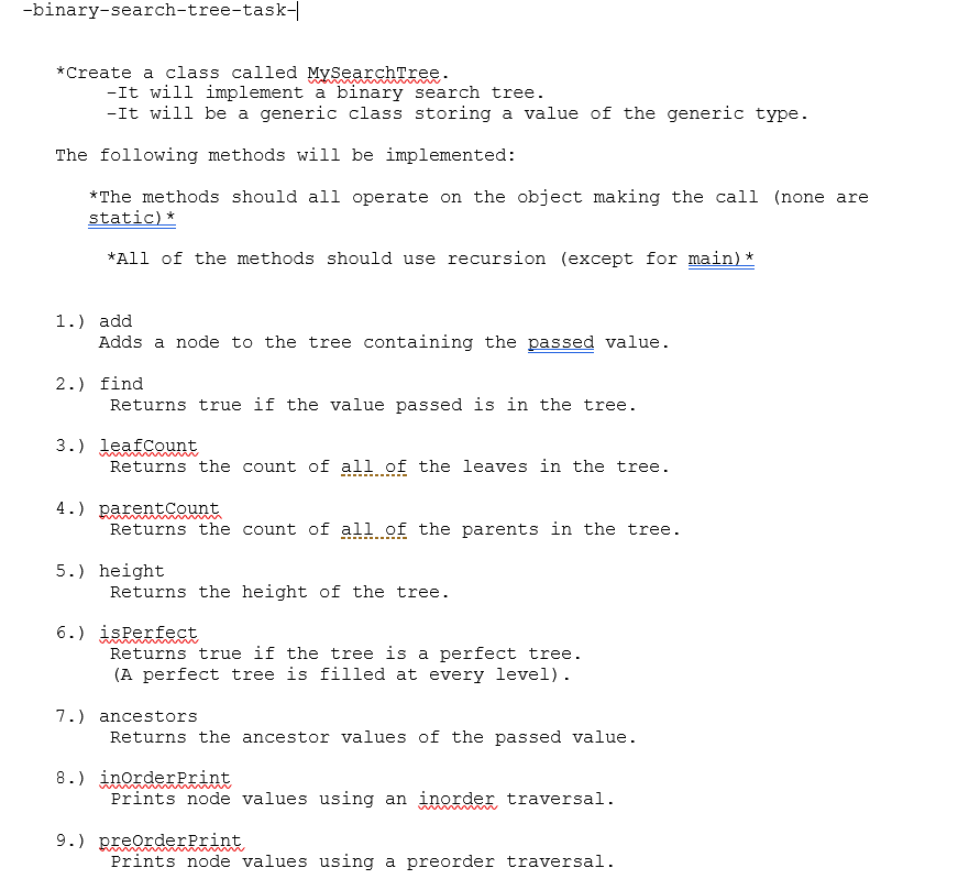 Solved In Java: -binary-search-tree-task *Create a class | Chegg.com