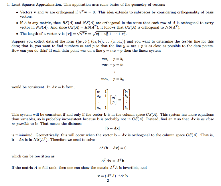 Solved 4. Least Squares Approximation. This application uses | Chegg.com