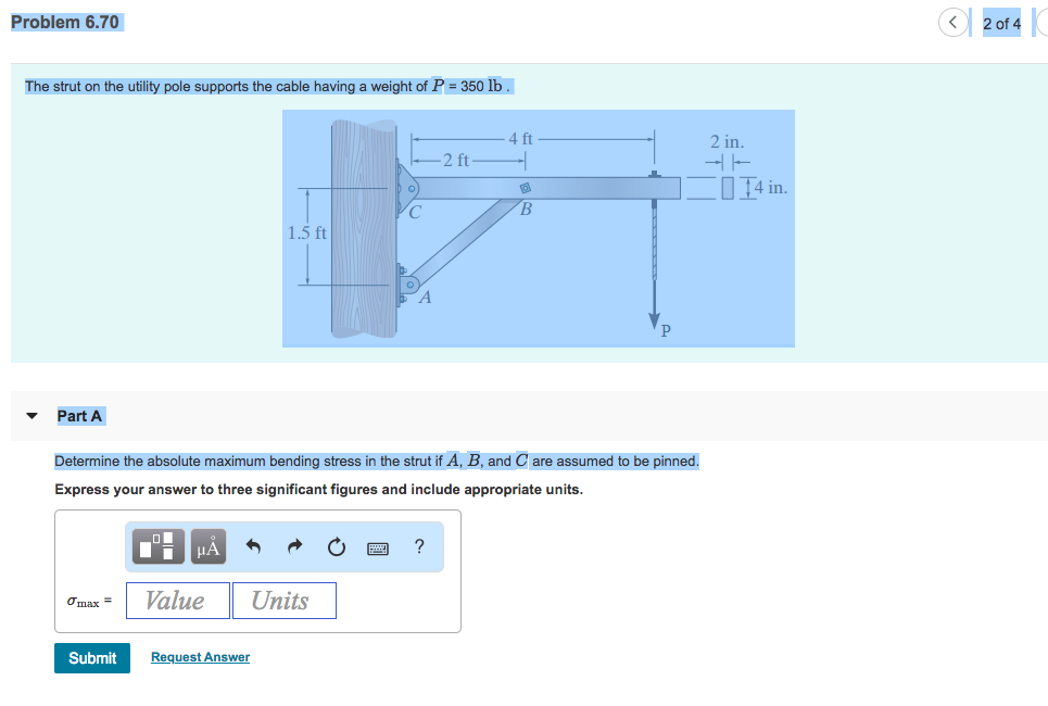 Solved Problem 6.70 2 of 4 The strut on the utility pole | Chegg.com