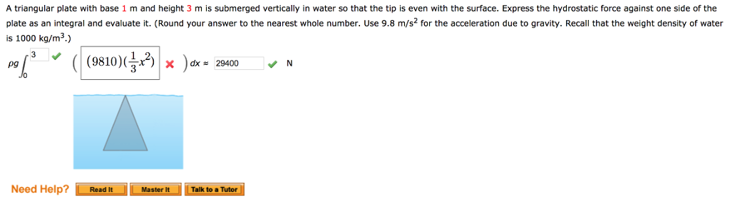 Solved A triangular plate with base 1 m and height 3 m is | Chegg.com