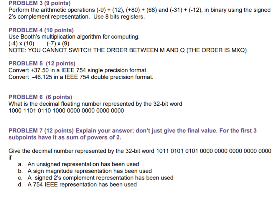 Solved PROBLEM 3 (9 points) 2's complement representation. | Chegg.com