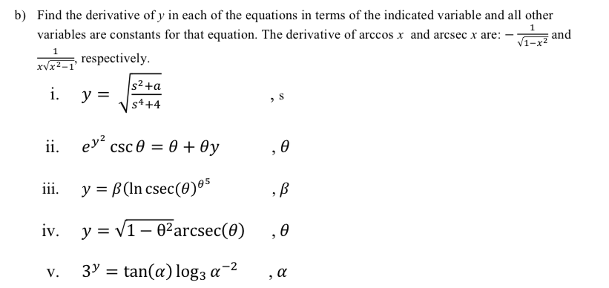 Solved Find the derivative of y in each of the equations in | Chegg.com