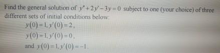 Solved Find the general solution of y" + 2y' - 3y = 0 | Chegg.com