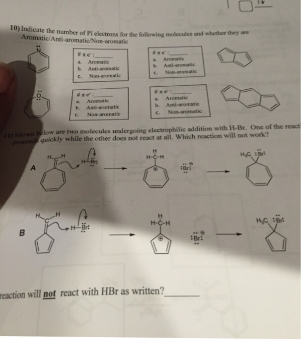 Solved Indicate the number of Pi electrons for the following | Chegg.com