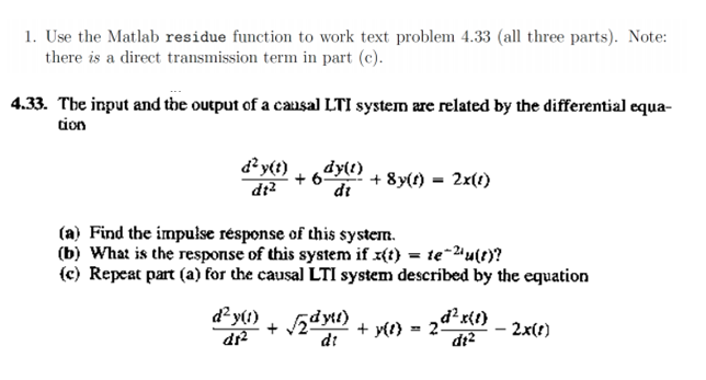 Solved Use the Matlab residue function to work text problem | Chegg.com