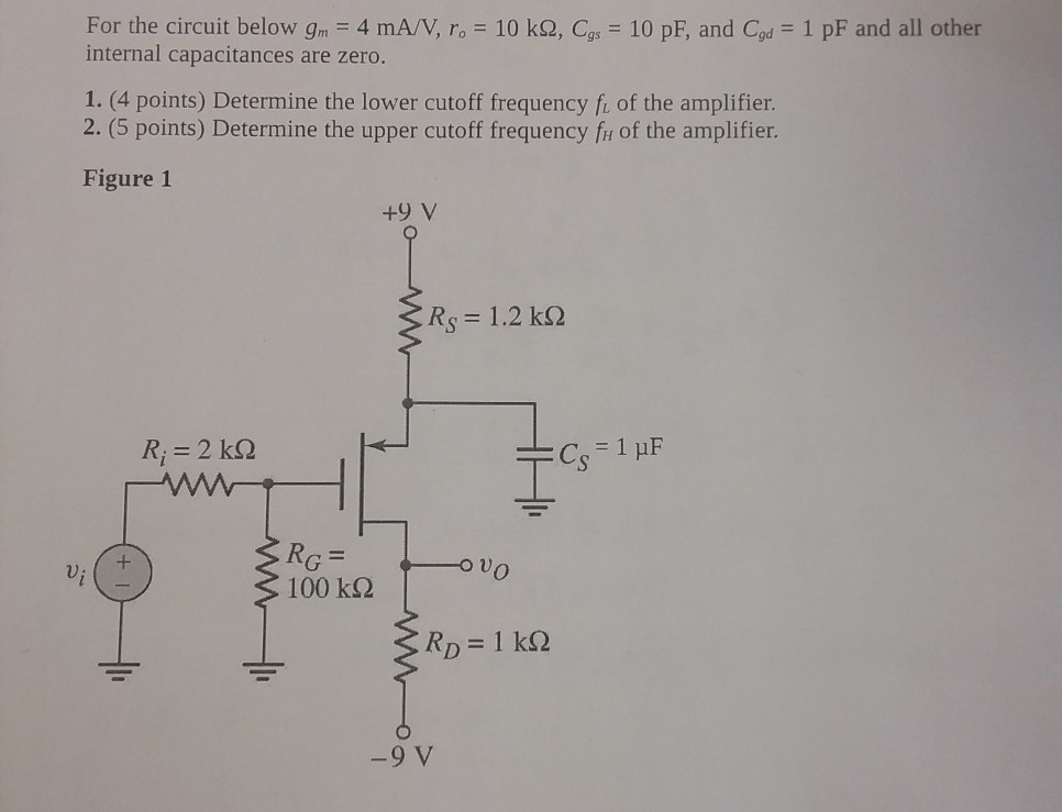 Solved For the circuit below gm-4 mA/V, ro = 10 kQ, Cgs = 10 | Chegg.com