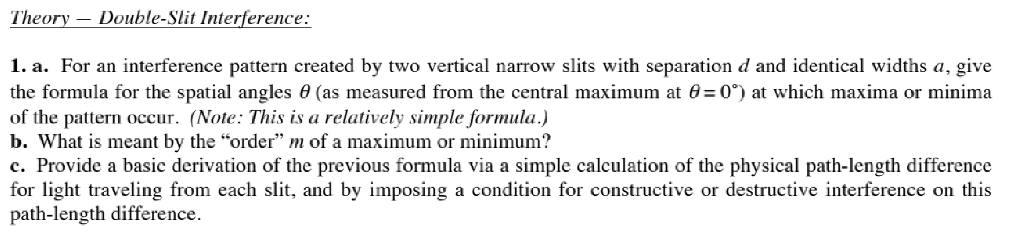 Solved 「heory-Double-Slit Interference 1.a. For an | Chegg.com