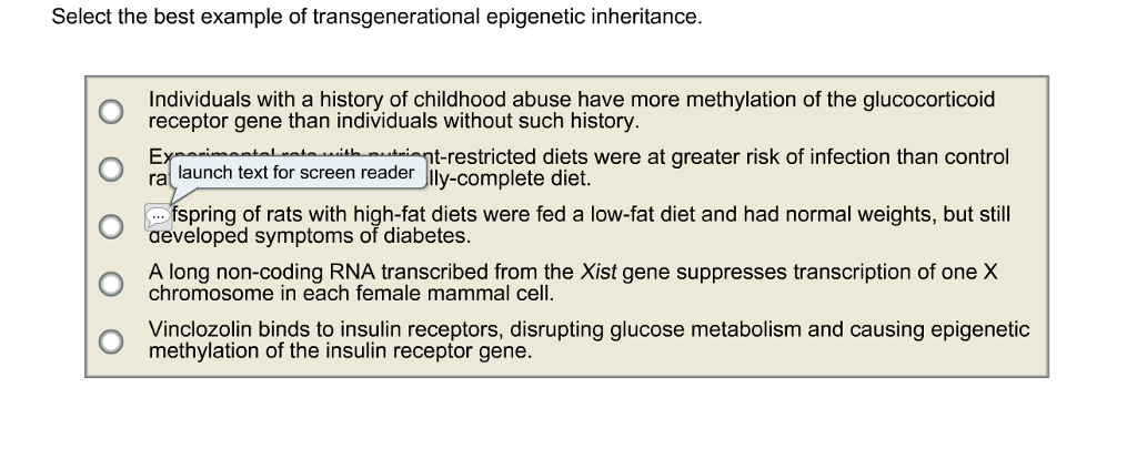 Solved Select the best example of transgenerational | Chegg.com