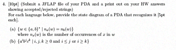 Solved 4. [10pt] (Submit a JFLAP file of your PDA and a | Chegg.com
