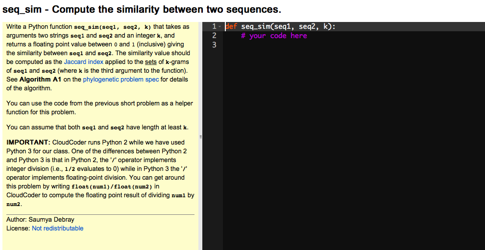 seq sim - Compute the similarity between two | Chegg.com