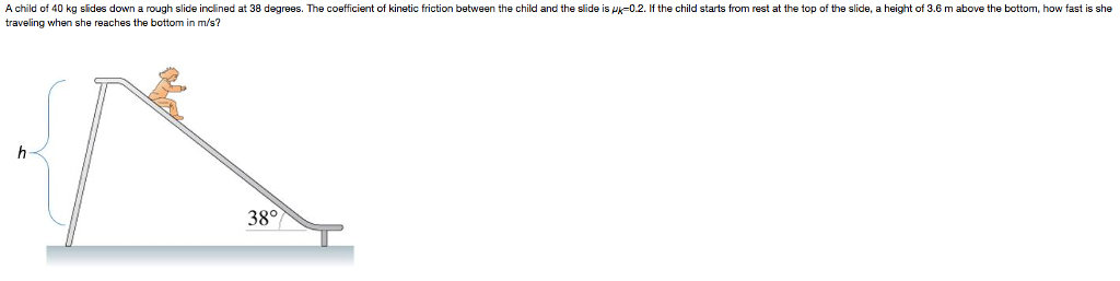 Solved A child of 40 kg slides down a rough slide incined at | Chegg.com