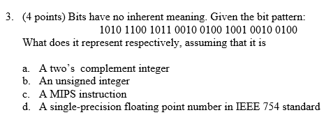 Solved Bits have no inherent meaning. Given the bit pattern: | Chegg.com