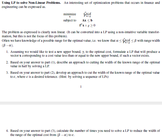 Using LP to solve Non-Linear Problems. engineering | Chegg.com