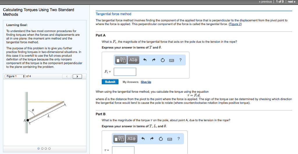 Solved a previous 1 of 9 next » Calculating Torques Using | Chegg.com