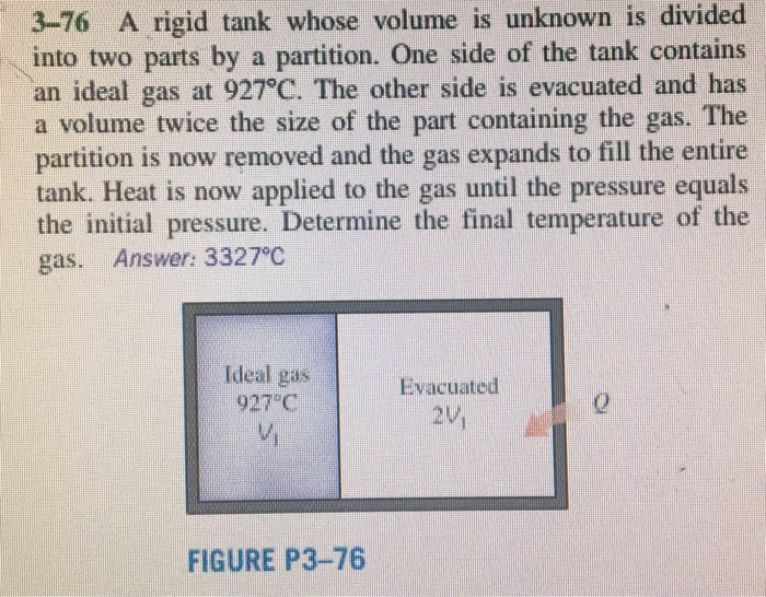Solved A rigid tank whose volume is unknown is divided into | Chegg.com