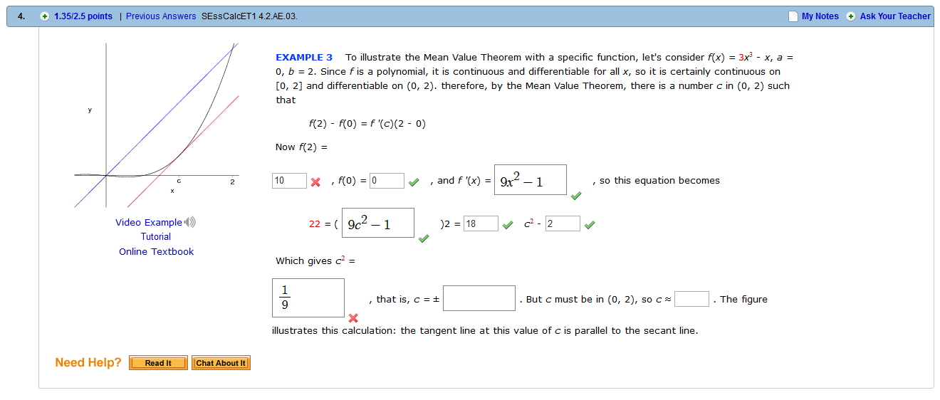 Solved To illustrate the Mean Value Theorem with a specific | Chegg.com