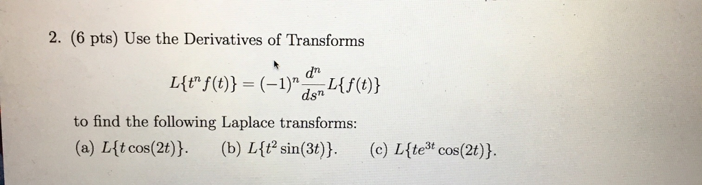 Solved 2. (6 pts) Use the Derivatives of Transforms dsn to | Chegg.com