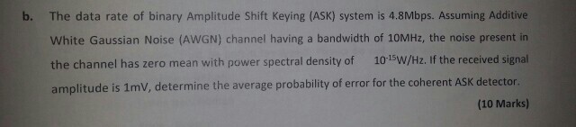Solved The data rate of binary Amplitude Shift Keying (ASK) | Chegg.com