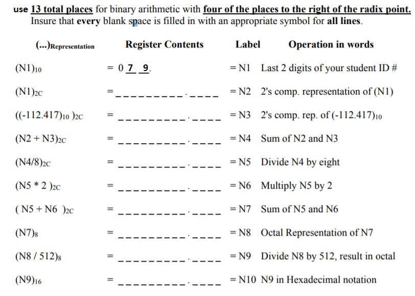 Solved use 13 total places for binary arithmetic with four | Chegg.com