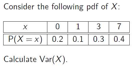 Solved Consider the following pdf of X: P(X=x) | 0.2 | 0.1 | | Chegg.com