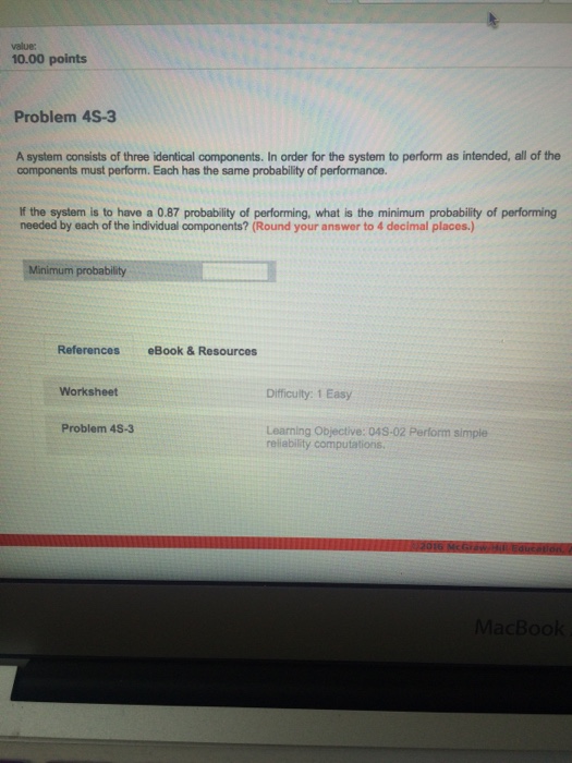 Solved 10.00 points Problem 4S-3 A system consists of three | Chegg.com
