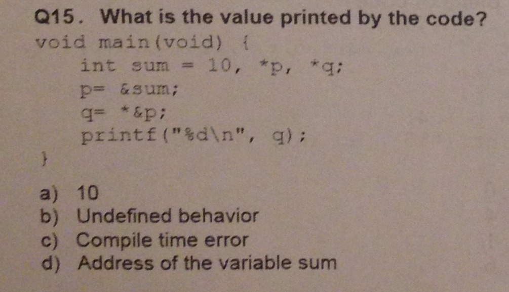 Solved Q5. The local variable sum declared below has: int | Chegg.com
