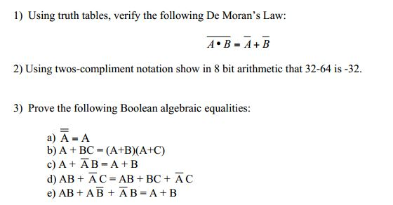 Solved Using truth tables, verify the lolloping De Moran's | Chegg.com
